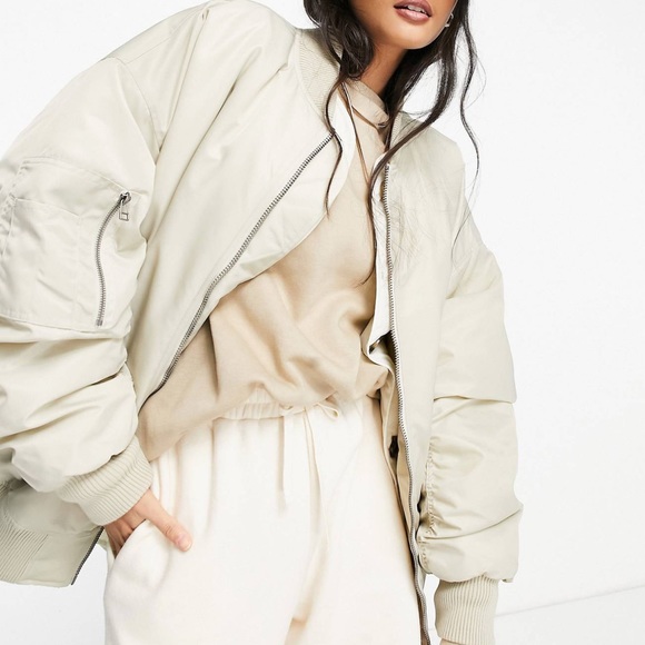 ASOS | Jackets & Coats | Nwt Asos Cream Oversized Padded Bomber Jacket ...